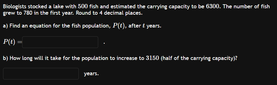 Solved Biologists stocked a lake with 500 fish and estimated | Chegg.com