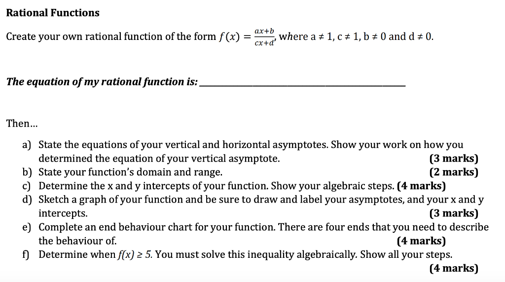 Solved Rational Functions Create your own rational function | Chegg.com