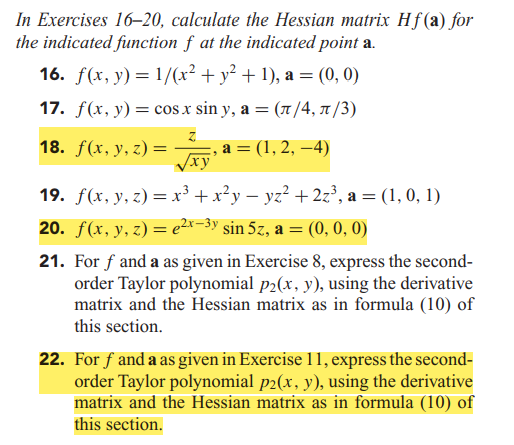 Solved In Exercises 16-20, calculate the Hessian matrix | Chegg.com
