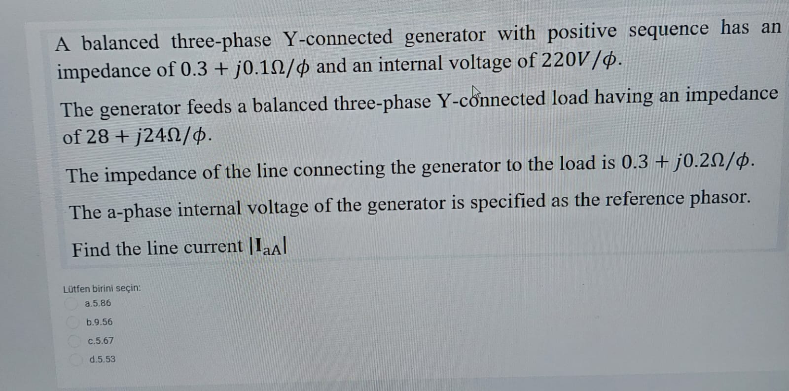 Solved A balanced three-phase Y-connected generator with | Chegg.com