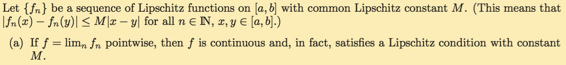 Solved Let {fn} be a sequence of Lipschitz functions on [a, | Chegg.com