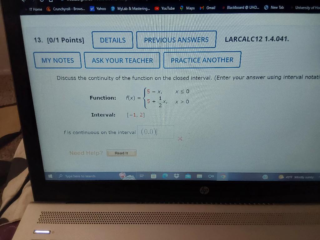 Solved Discuss The Continuity Of The Function On The Closed
