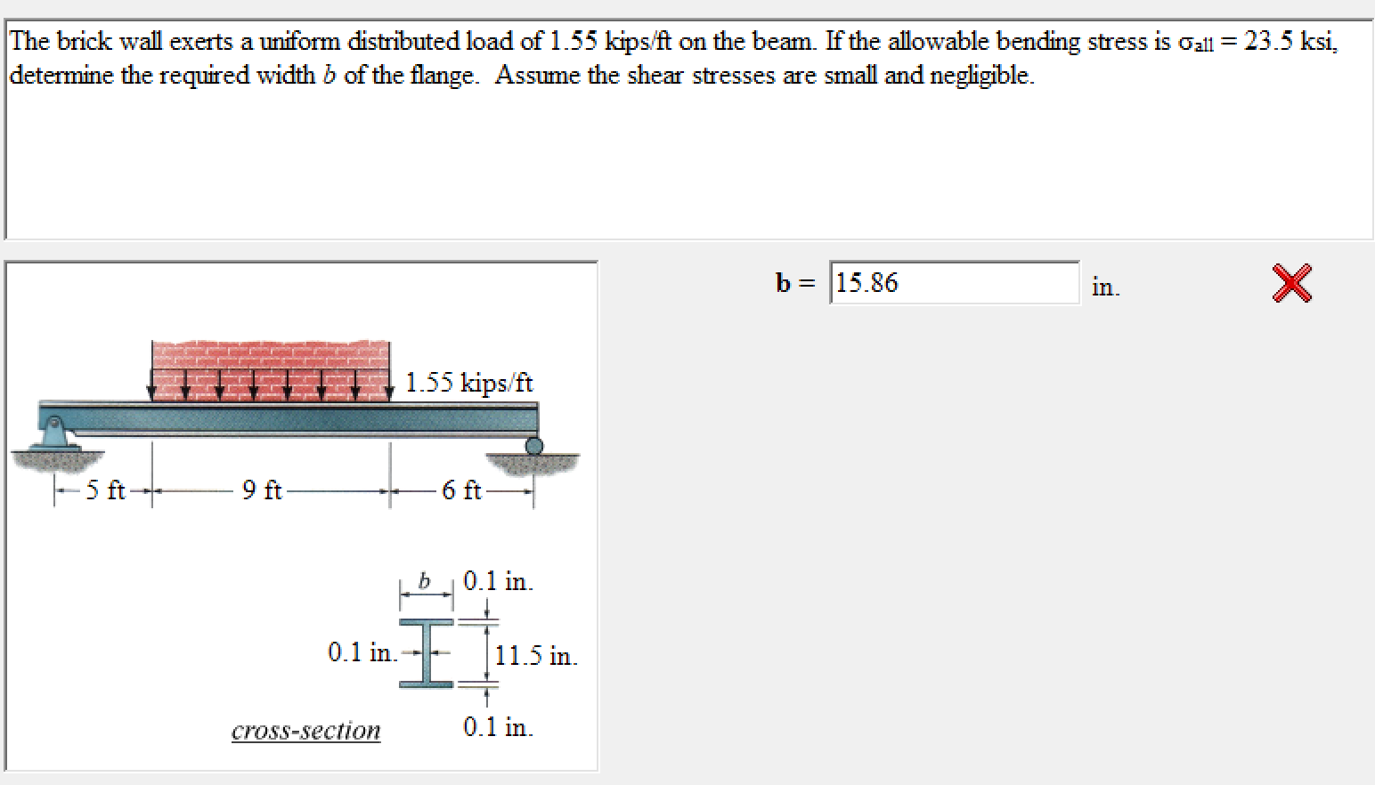 Solved The brick wall exerts a uniform distributed load of | Chegg.com