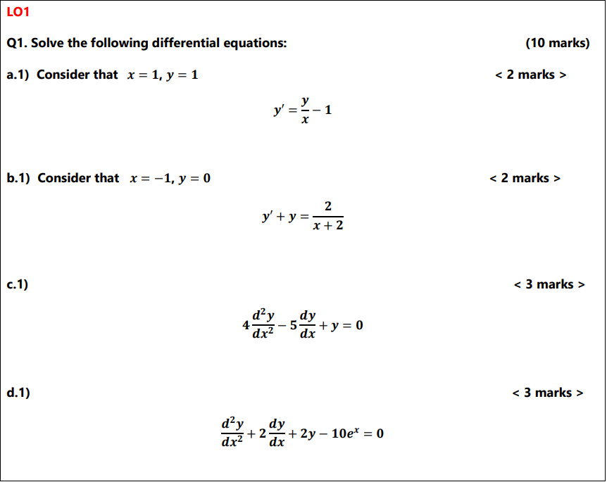 Solved Q1. Solve the following differential equations: (10 | Chegg.com
