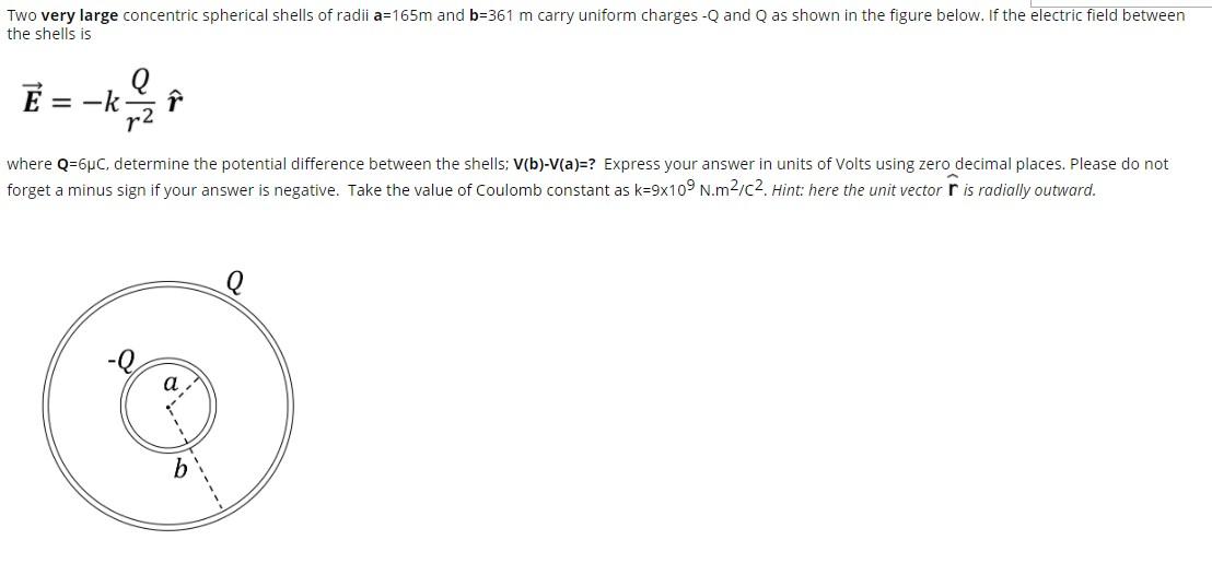 Solved A thick insulating spherical shell of inner radius | Chegg.com