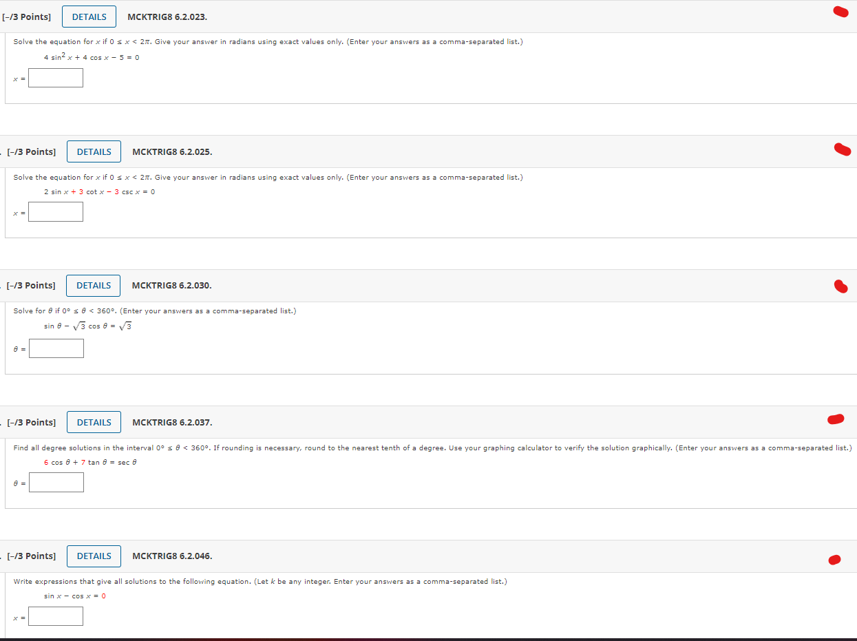 Solved [-13 Points] DETAILS MCKTRIG8 6.2.023. Solve the | Chegg.com