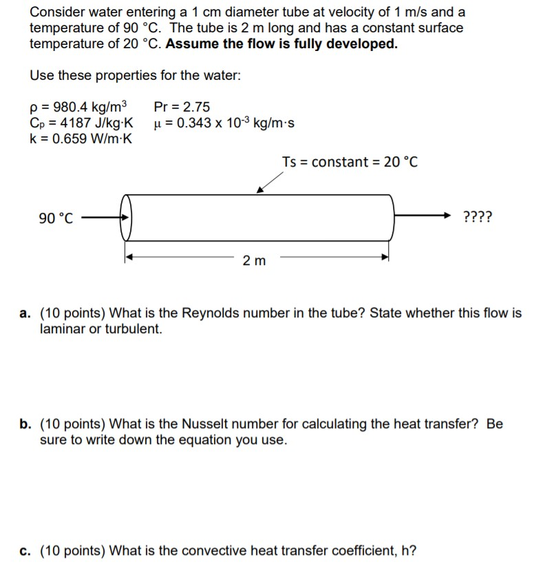 Solved Consider Water Entering A 1 Cm Diameter Tube At Chegg