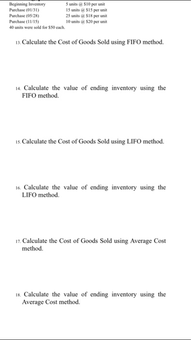 Solved Calculate the Cost of Goods Sold using FIFO method. | Chegg.com