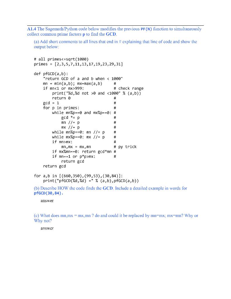Solved A12 The Sagemathpython Code Below Will Print The 