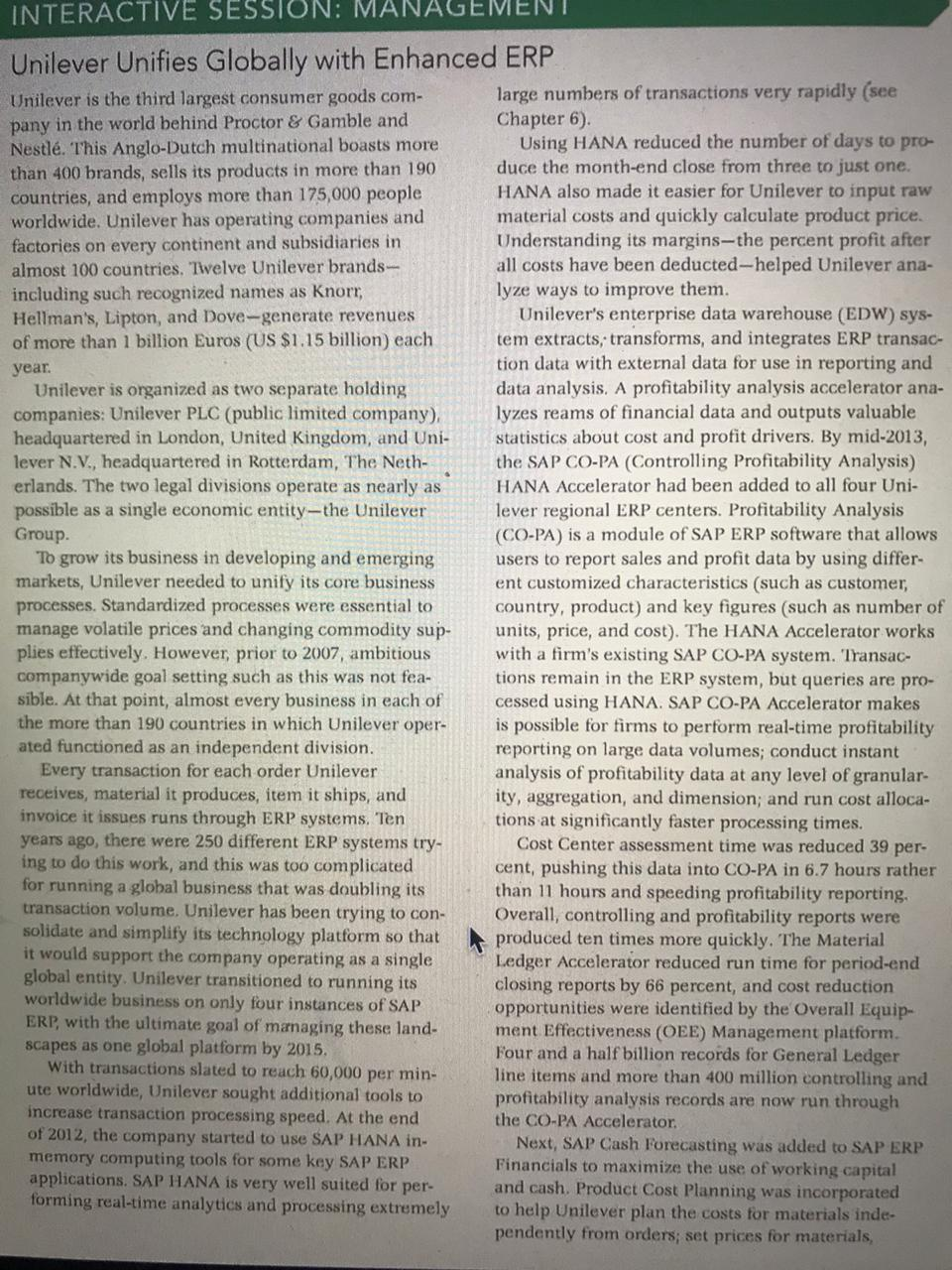 Solved INTERACTIVE SESSION MANAGEMENT Unilever Unifies | Chegg.com