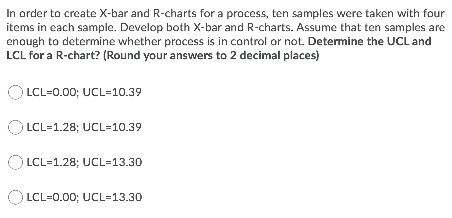 Solved A2 Control Charts: X-bar and R Charts Quiz 8 | Chegg.com