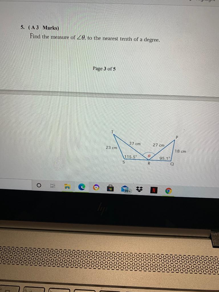 Solved 5. (A3 Marks) Find the measure of Ze, to the nearest | Chegg.com