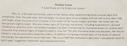 Solved Pituitary Tumor A Case Study on the Endocrine System | Chegg.com