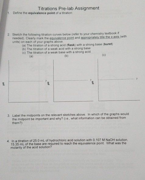 Solved Titrations Pre-lab Assignment 1. Define the | Chegg.com