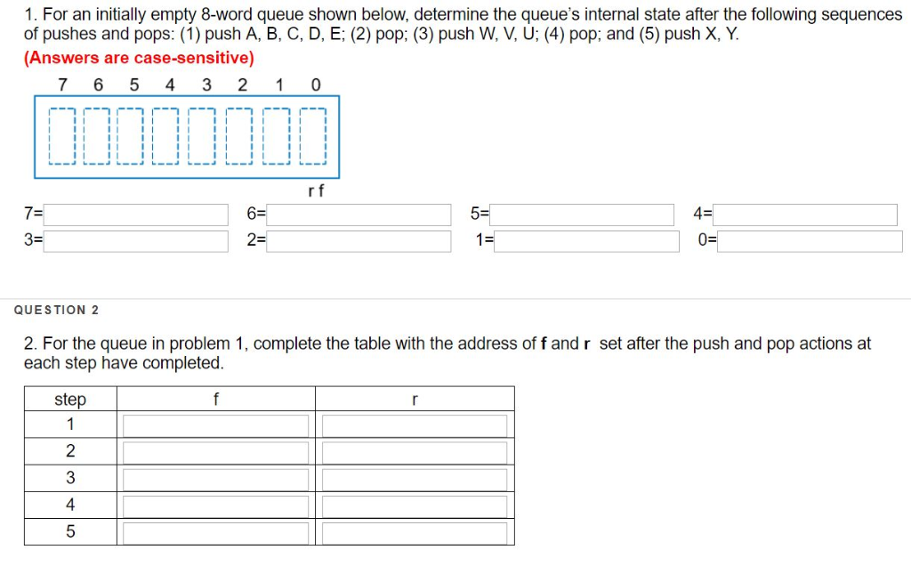 Solved 1. For an initially empty 8-word queue shown below, | Chegg.com