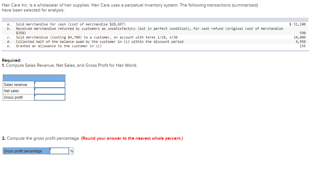 Solved Hair Care Inc. is a wholesaler of hair supplies. Hair | Chegg.com