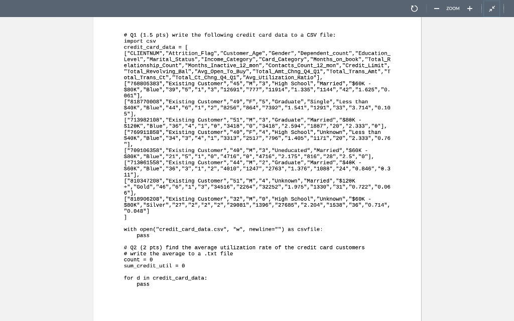 Solved ZOOM # Q1 (1.5 pts) write the following credit card | Chegg.com
