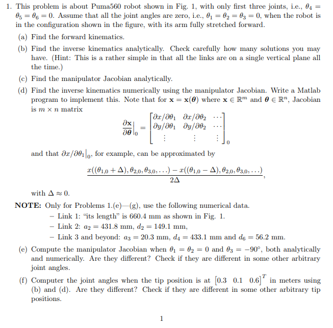 This problem is about Puma560 robot shown in Fig. 1, | Chegg.com
