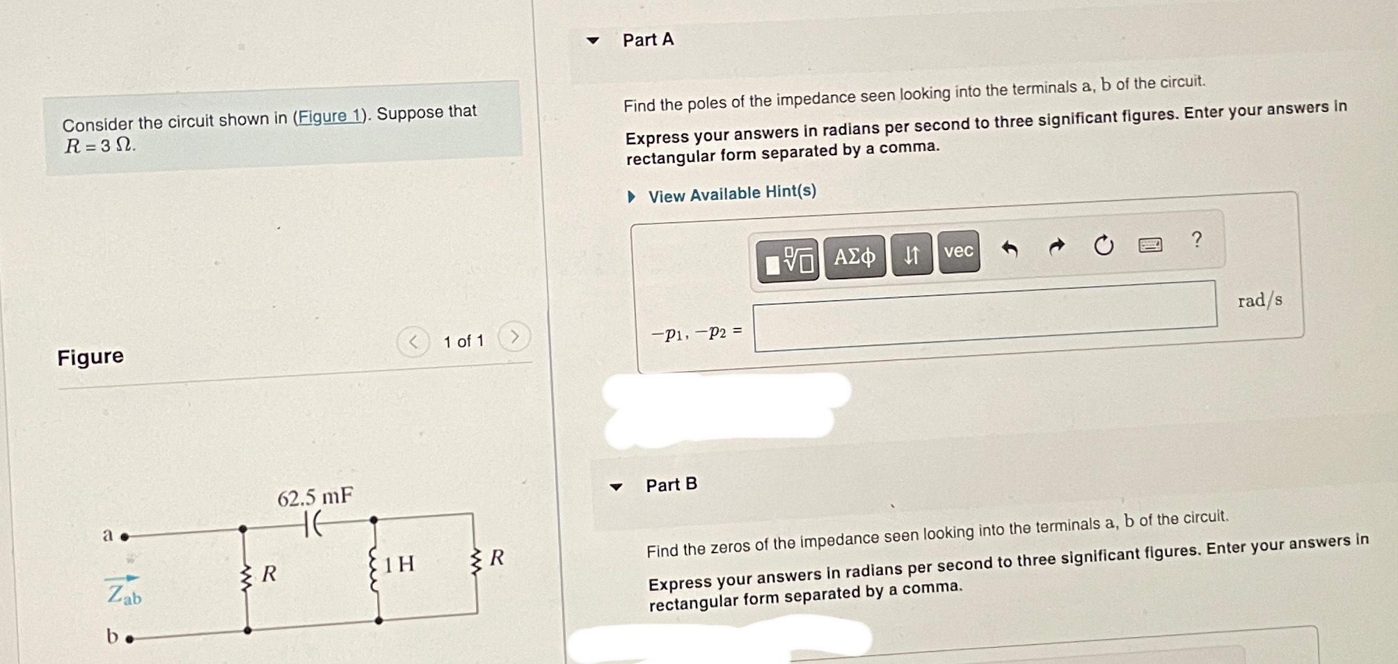 Solved Find the poles of the impedance seen looking into the | Chegg.com