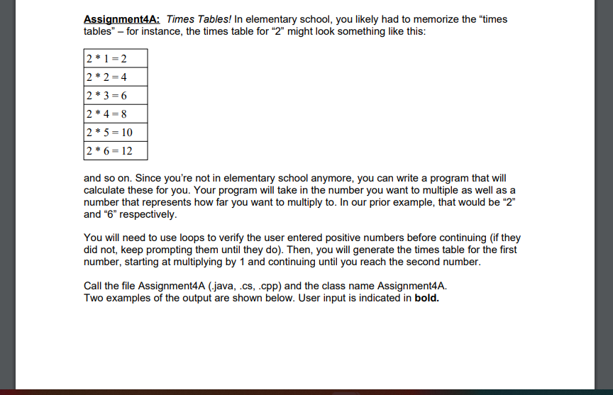 Solved Assignment4A: Times Tables! In elementary school, you | Chegg.com