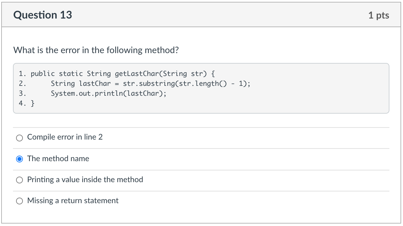 Solved Question 13 1 pts What is the error in the following | Chegg.com
