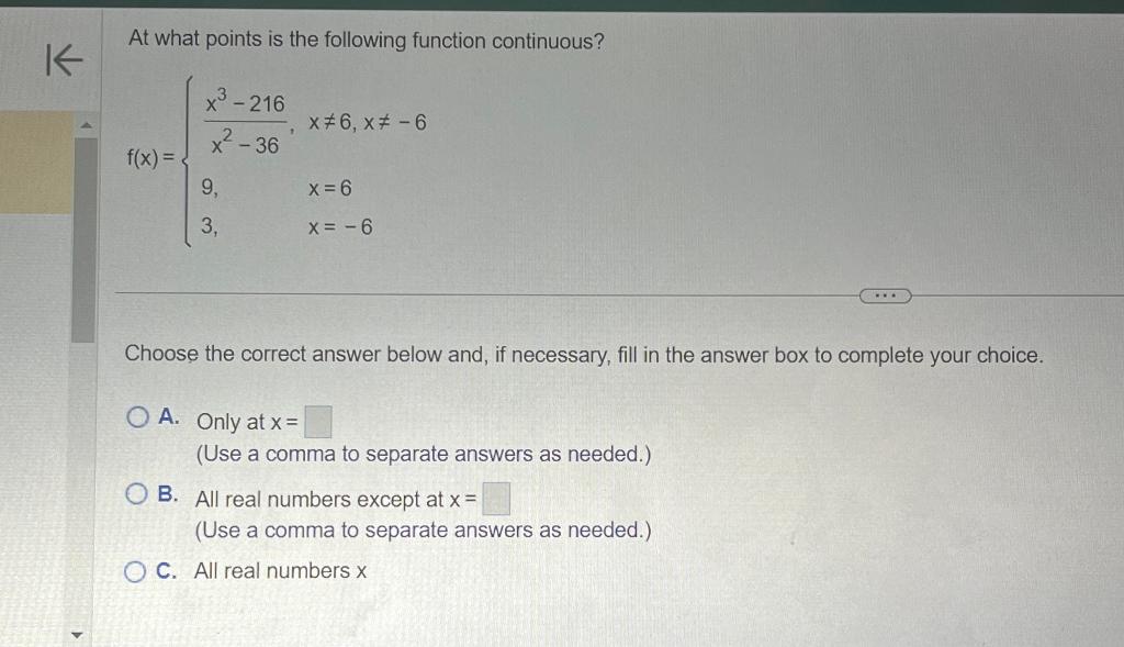 Solved At what points is the following function continuous? | Chegg.com