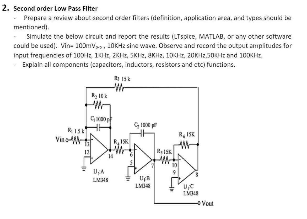 Solved 2. Second order Low Pass Filter Prepare a review | Chegg.com