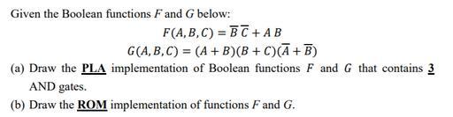 Solved Given the Boolean functions and G below: F(A,B,C) = | Chegg.com