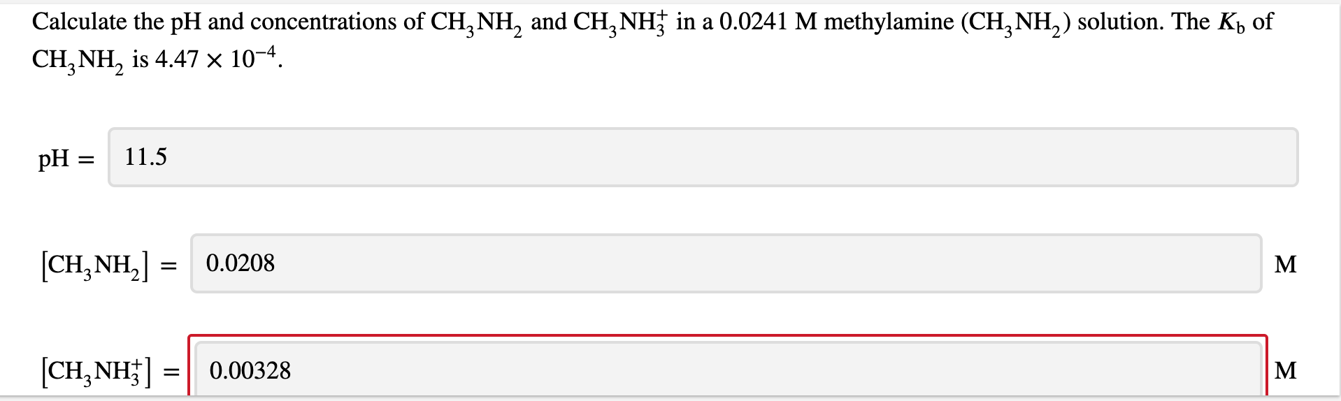 Solved Calculate the pH and concentrations of CH3NH, and CH, | Chegg.com