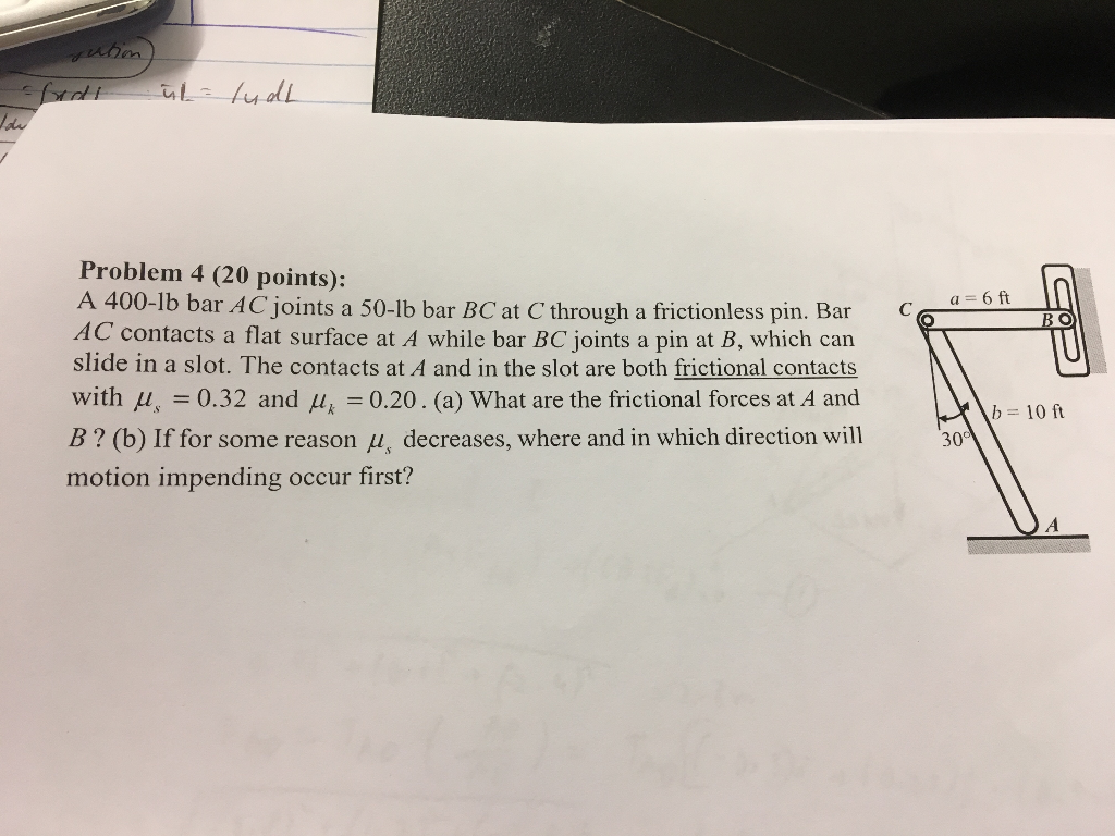 Problem 4 (20 points): A 400-lb bar AC joints a 50-lb | Chegg.com