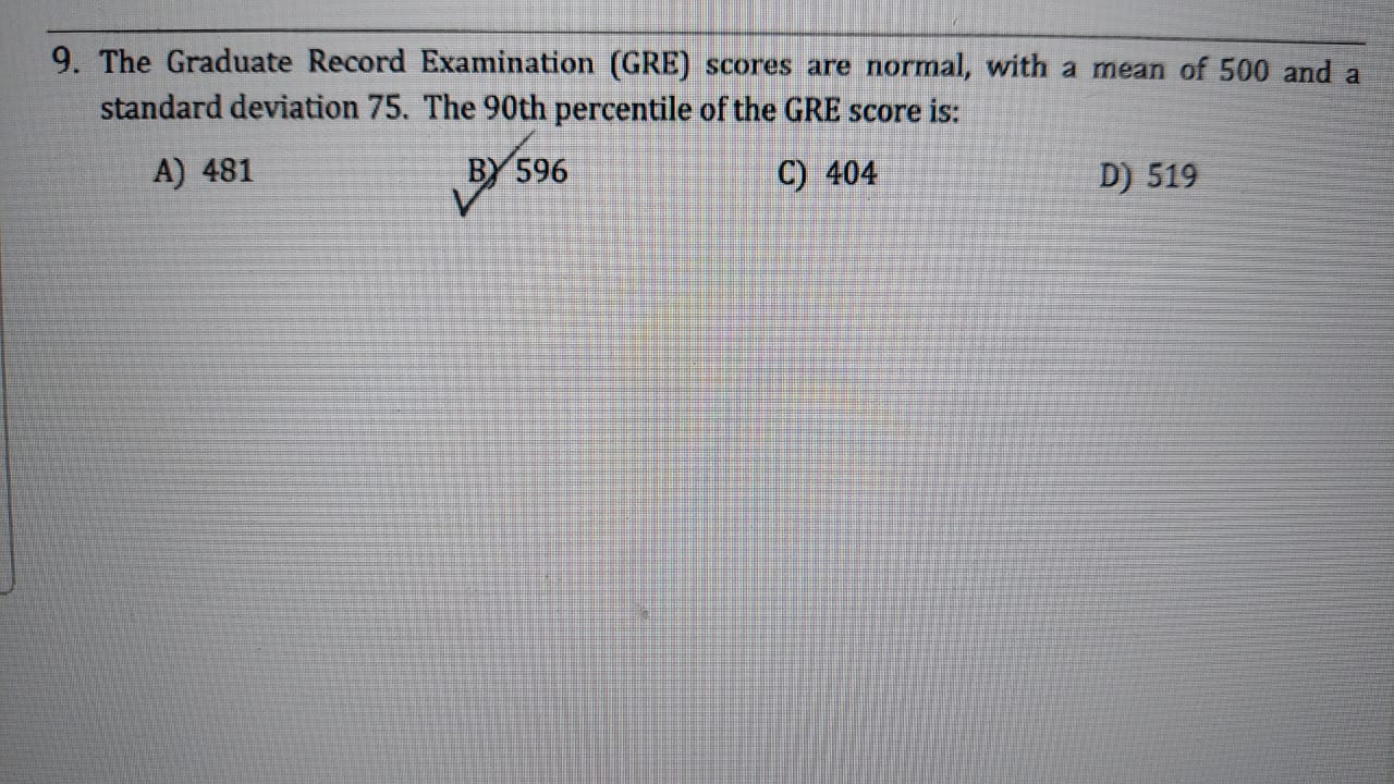 Solved The Graduate Record Examination (GRE) ﻿scores are | Chegg.com