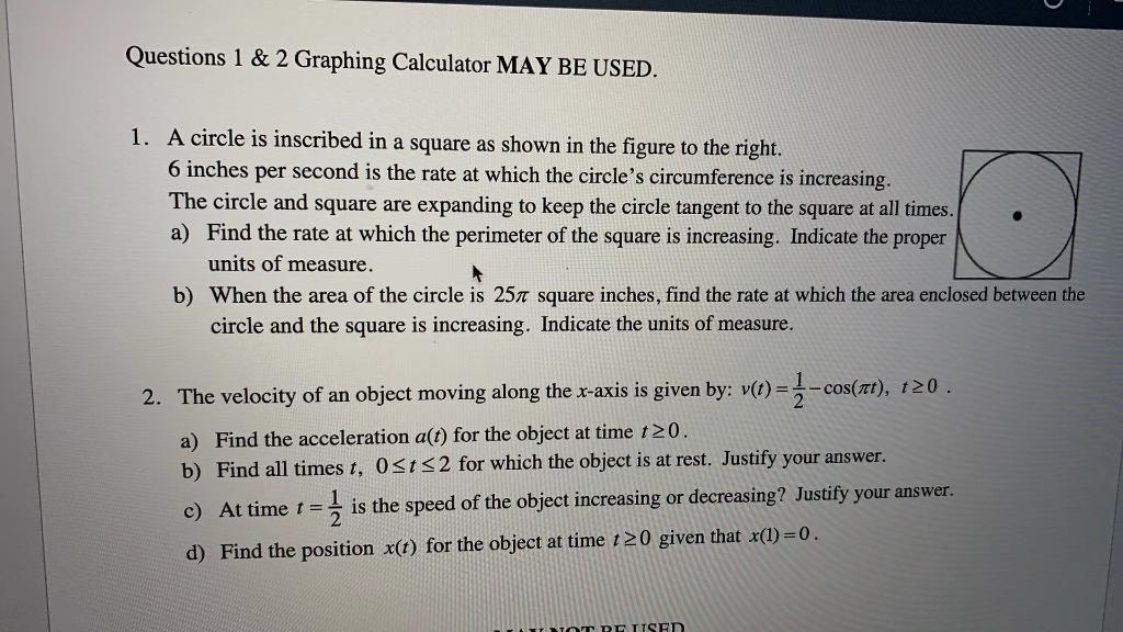 Solved Questions 1 & 2 Graphing Calculator MAY BE USED. 1. A | Chegg.com