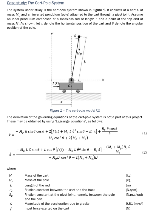 Case study: The Cart-Pole System The system under | Chegg.com