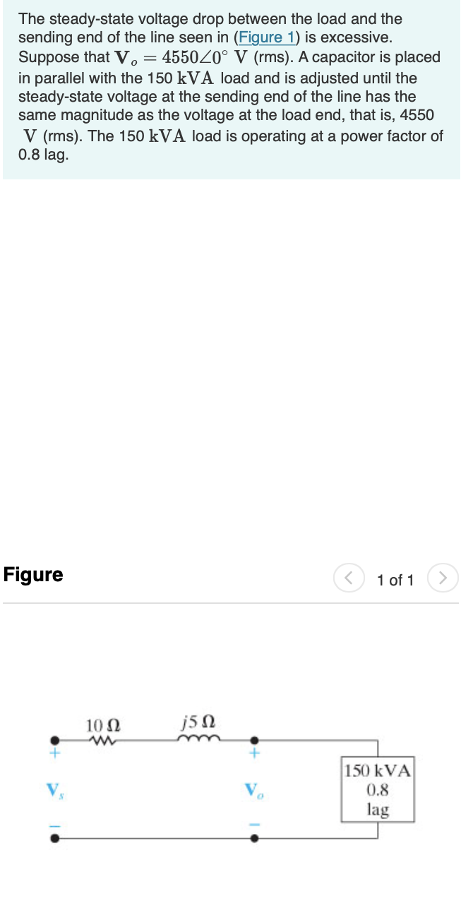 Solved The steady-state voltage drop between the load and | Chegg.com