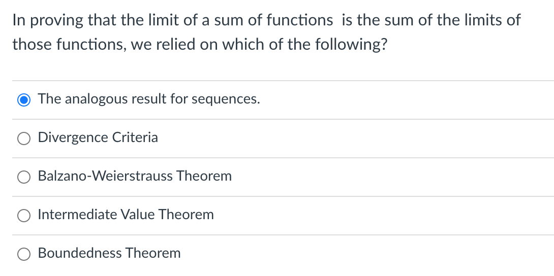 Solved In proving that the limit of a sum of functions is | Chegg.com