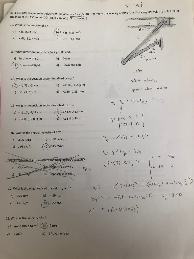 Solved v=-V 140 pts) The angular velocity of link AB is | Chegg.com