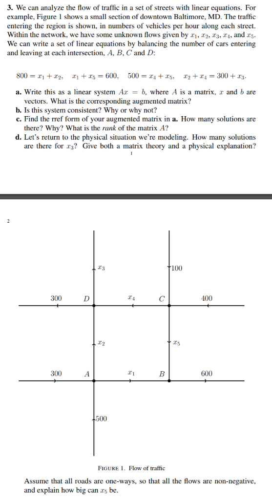 Solved 3. We can analyze the flow of traffic in a set of | Chegg.com