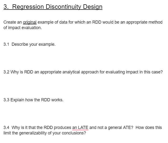 Solved 3. Regression Discontinuity Design Create an original | Chegg.com