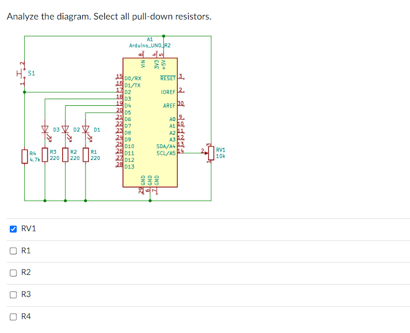 Solved Analyze the diagram. Select all pull-down resistors. | Chegg.com