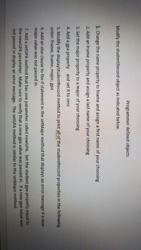 Solved Programmer defined objects Modify the studentRecord | Chegg.com