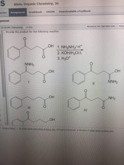 Solved Klein, Organic Chemistry, 3e Assignment Gradebook | Chegg.com