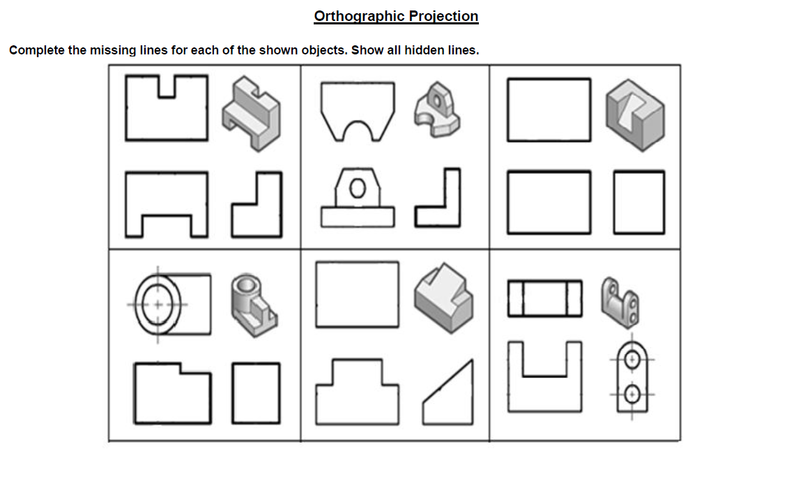Solved Orthographic Projection Complete the missing lines | Chegg.com
