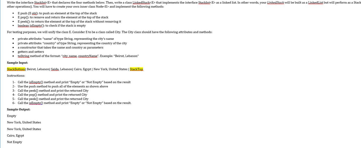 Solved Write the interface StackInt that declares the four | Chegg.com