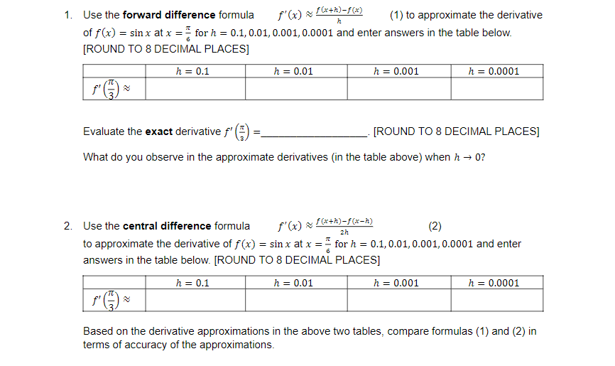 Solved Based on the derivative approximations in the above | Chegg.com