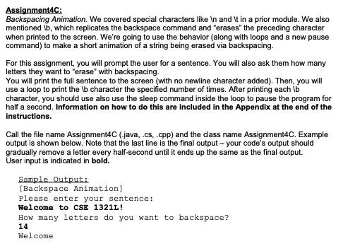 Solved Assignment4C: Backspacing Animation. We covered | Chegg.com