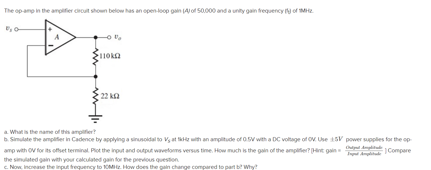 The op-amp in the amplifier circuit shown below has | Chegg.com