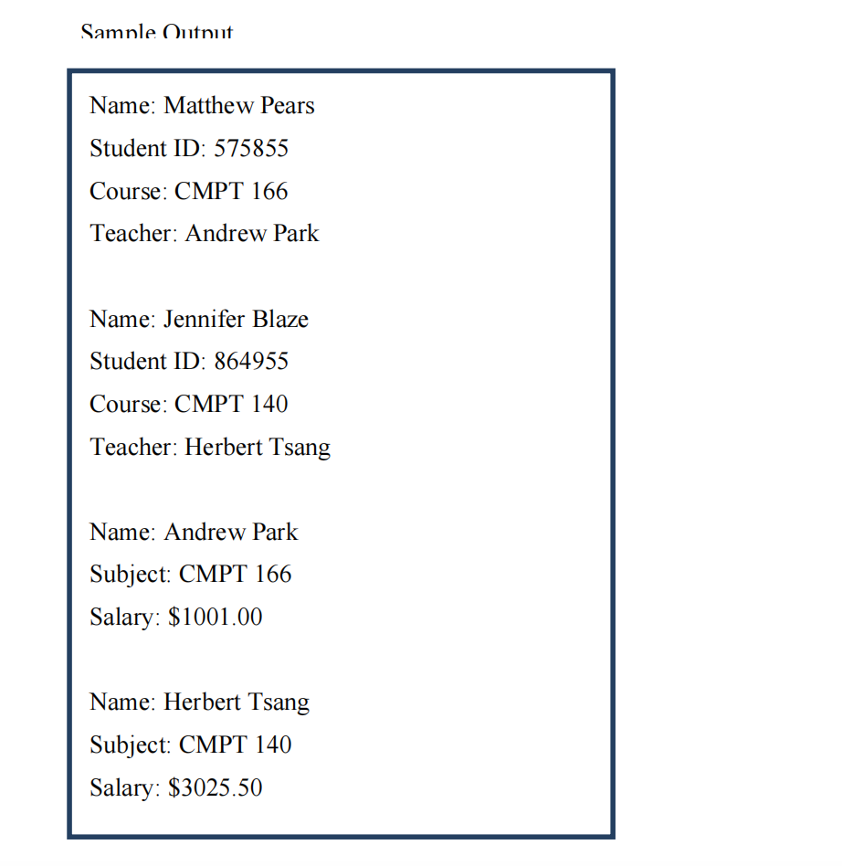 Solved Samnle Ouıtuıt Name: Matthew Pears Student ID: 575855 | Chegg.com