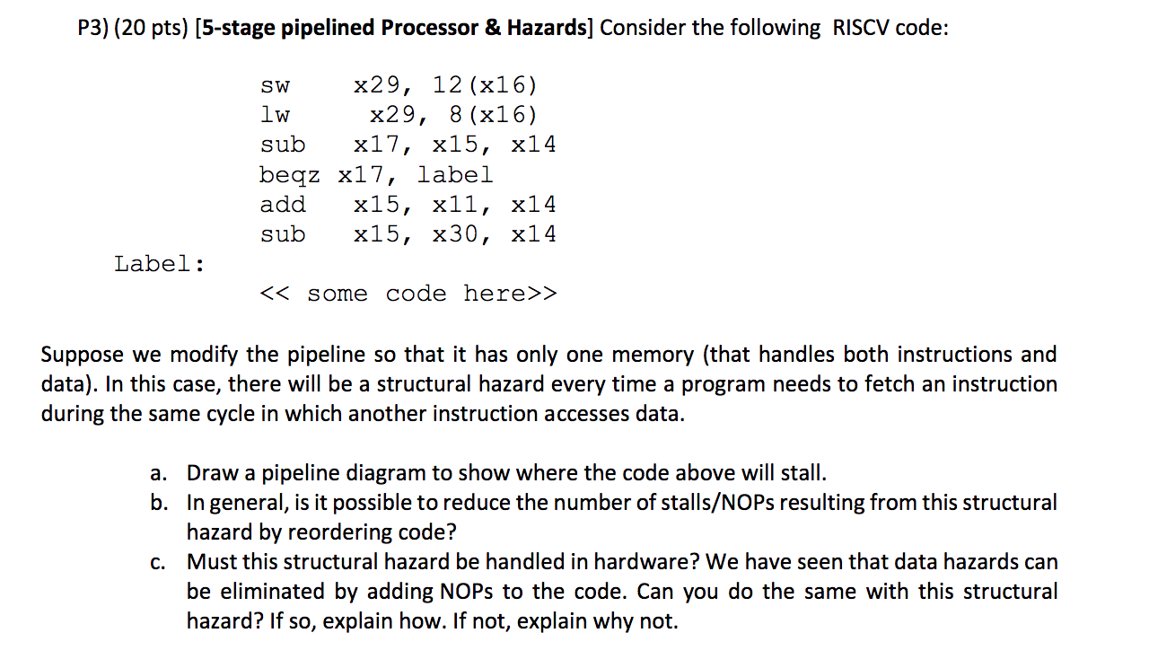 Solved P3) (20 pts) [5-stage pipelined Processor \& Hazards] | Chegg.com