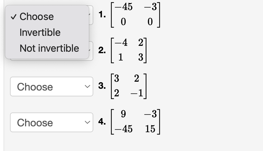 Solved HW Module 4 Matrices: Problem 7 (1 point) Are the | Chegg.com