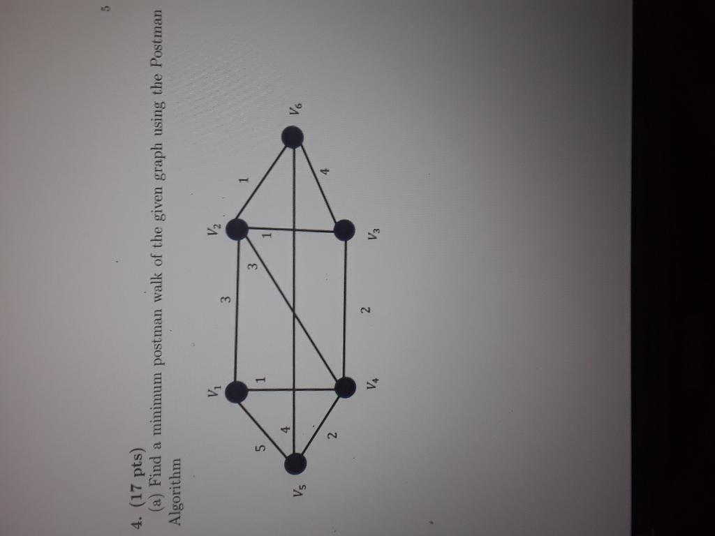 Solved 5 4. (17 pts) (a) Find a minimum postman walk of the | Chegg.com